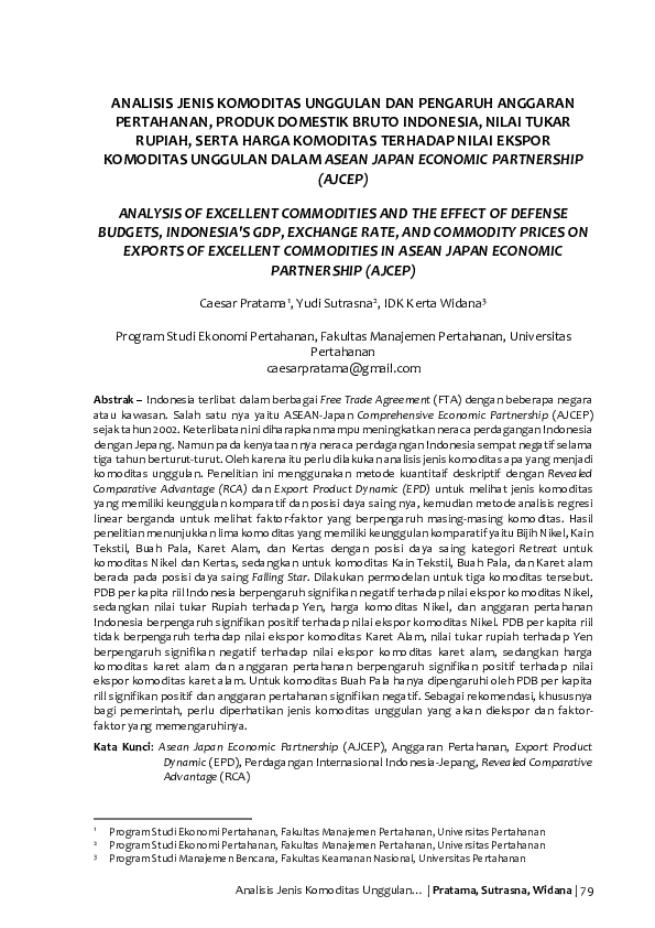 (PDF) Analisis Jenis Komoditas Unggulan Dan Pengaruh Anggaran Pertahanan, Produk Domestik Bruto ...