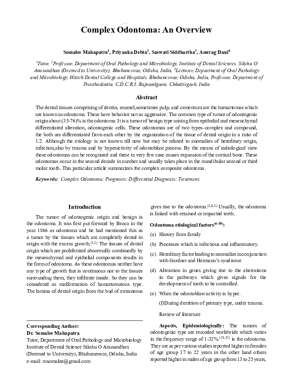 (PDF) Complex Odontoma: An Overview