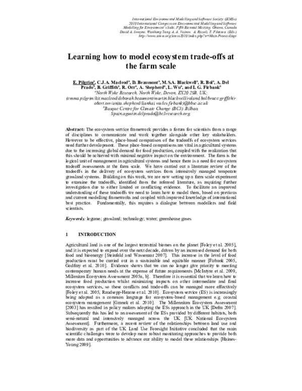 (PDF) Learning how to model ecosystem trade-offs at the farm scale