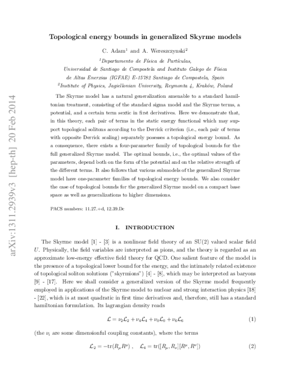 (PDF) Topological energy bounds in generalized Skyrme models