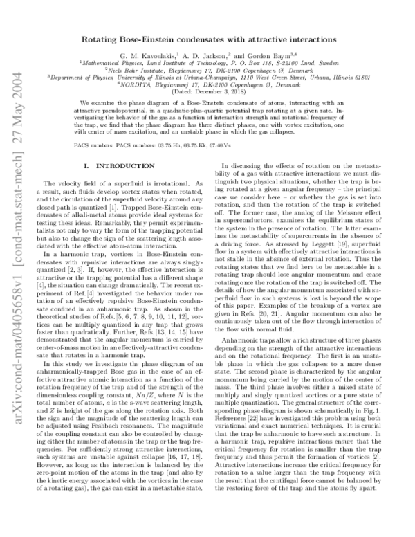 Pdf Rotating Bose Einstein Condensates With Attractive Interactions