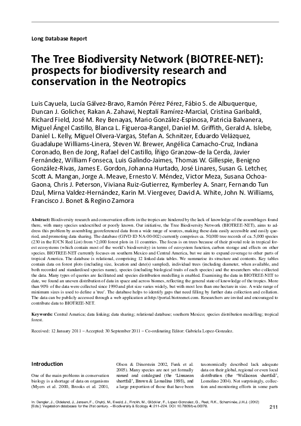 (PDF) The Tree Biodiversity Network (BIOTREE-NET): prospects for ...