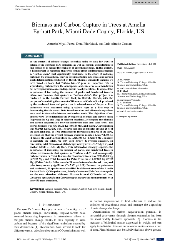 (PDF) Biomass and Carbon Capture in Trees at Amelia Earhart Park, Miami ...