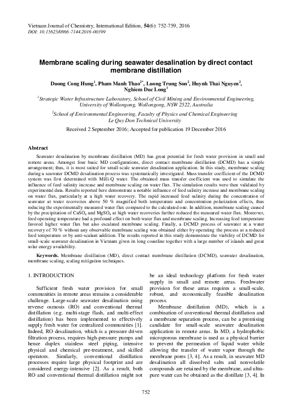 (PDF) Membrane scaling during seawater desalination by direct contact ...
