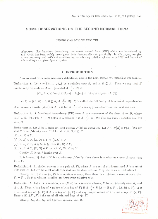 (PDF) Some observations on the second normal form | luong son ...