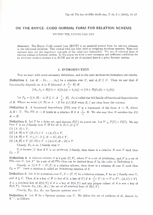 (PDF) On the Boyce - Codd normal form for relation scheme
