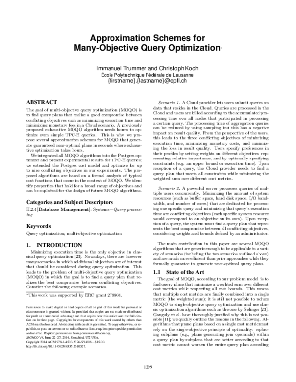 (PDF) Approximation schemes for many-objective query optimization