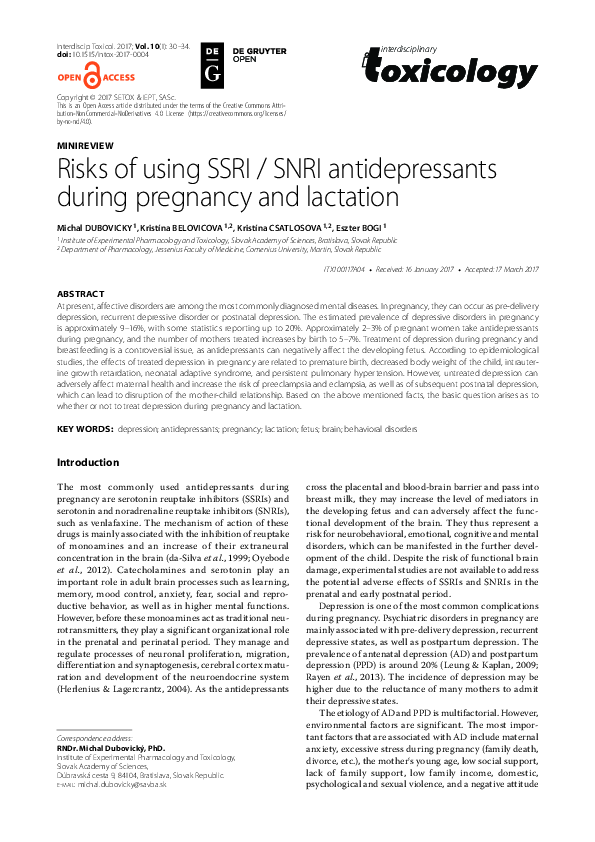 (PDF) Risks of using SSRI / SNRI antidepressants during pregnancy and ...