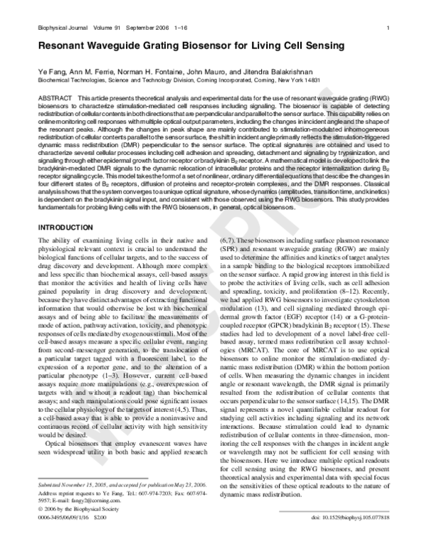 (PDF) Resonant Waveguide Grating Biosensor for Living Cell Sensing
