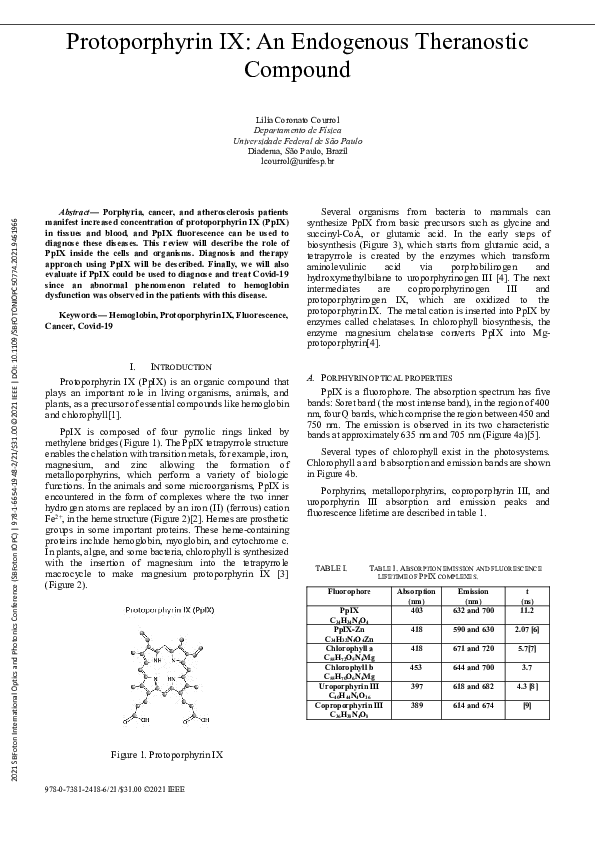 (PDF) Protoporphyrin IX: An Endogenous Theranostic Compound