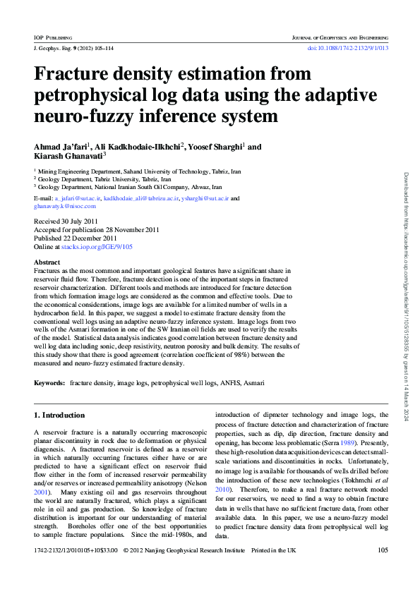 (PDF) Fracture density estimation from petrophysical log data using the adaptive neuro-fuzzy ...