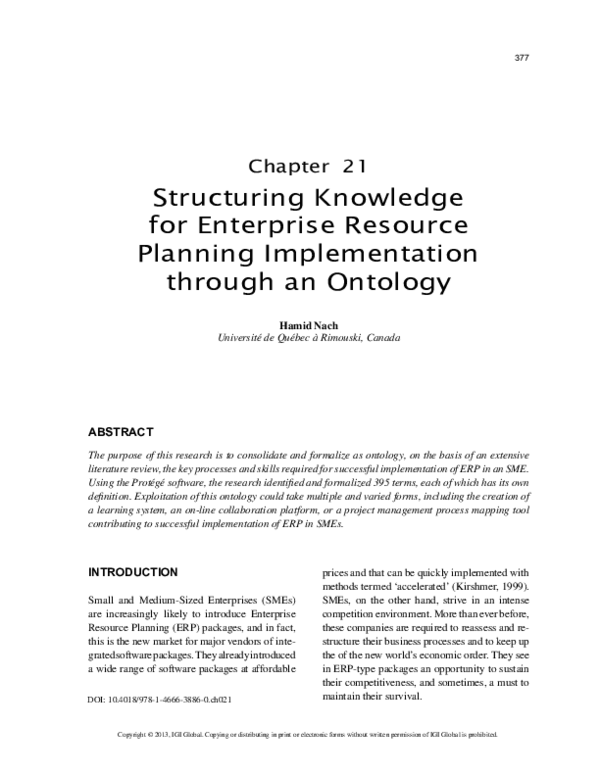 (PDF) Structuring Knowledge for Enterprise Resource Planning Implementation through an Ontology