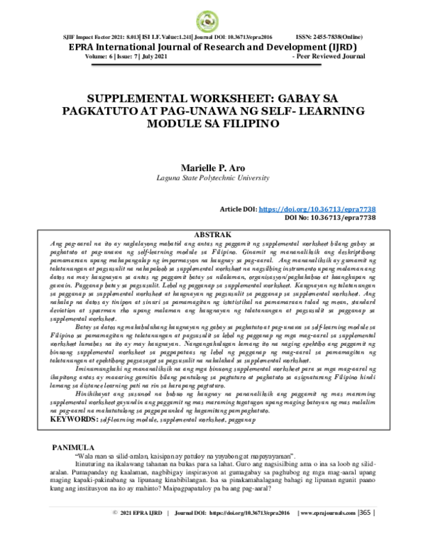 (PDF) Supplemental Worksheet: Gabay Sa Pagkatuto at Pag-Unawa NG Self ...