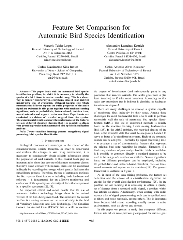 (PDF) Automated Bird Species Identification Methods