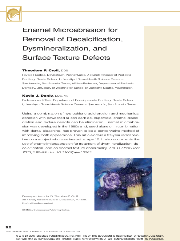 (PDF) Enamel Microabrasion for Removal of Decalcification ...