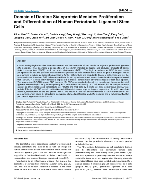 (PDF) Domain of Dentine Sialoprotein Mediates Proliferation and ...