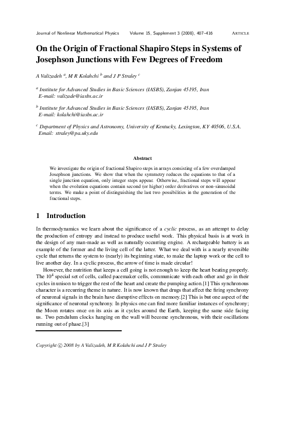(PDF) On the Origin of Fractional Shapiro Steps in Systems of Josephson ...