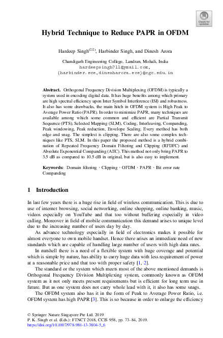 (PDF) Hybrid Technique to Reduce PAPR in OFDM | Dr. Harbinder Singh - Academia.edu