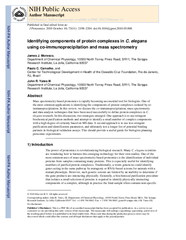 (PDF) Identifying components of protein complexes in C. elegans using ...