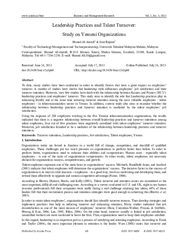 (PDF) Leadership Practices and Talent Turnover: Study on Yemeni ...
