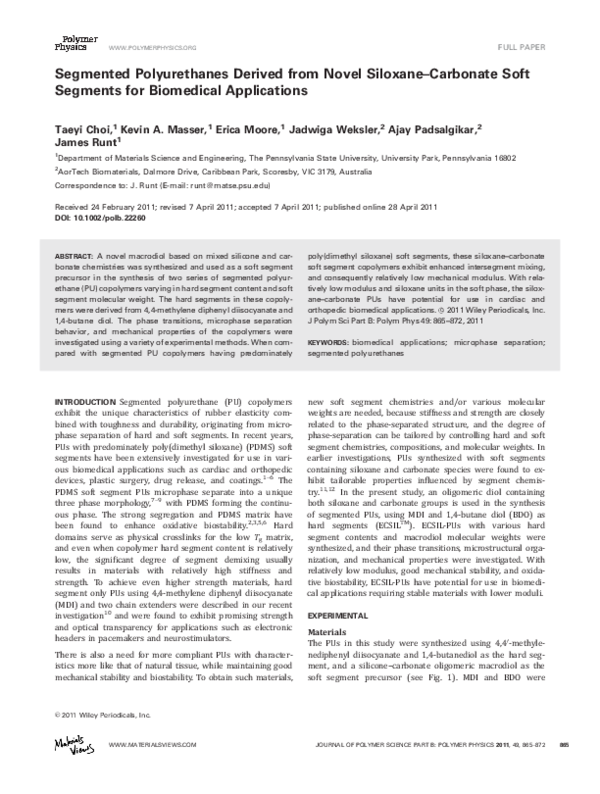 (PDF) Segmented polyurethanes derived from novel siloxane-carbonate ...