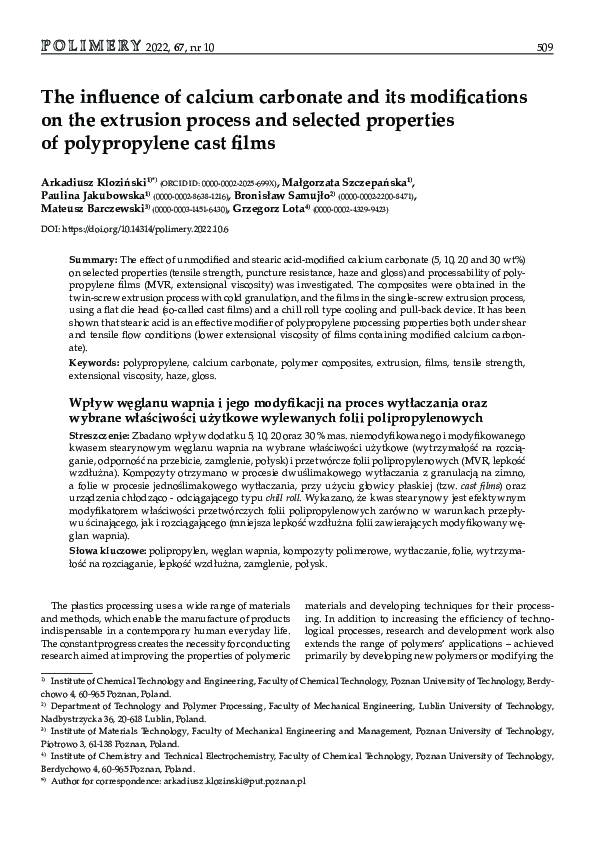 (PDF) The influence of calcium carbonate and its modifications on the extrusion process and ...