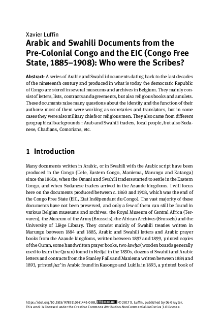 (PDF) Arabic and Swahili Documents from the Pre-Colonial Congo and the ...