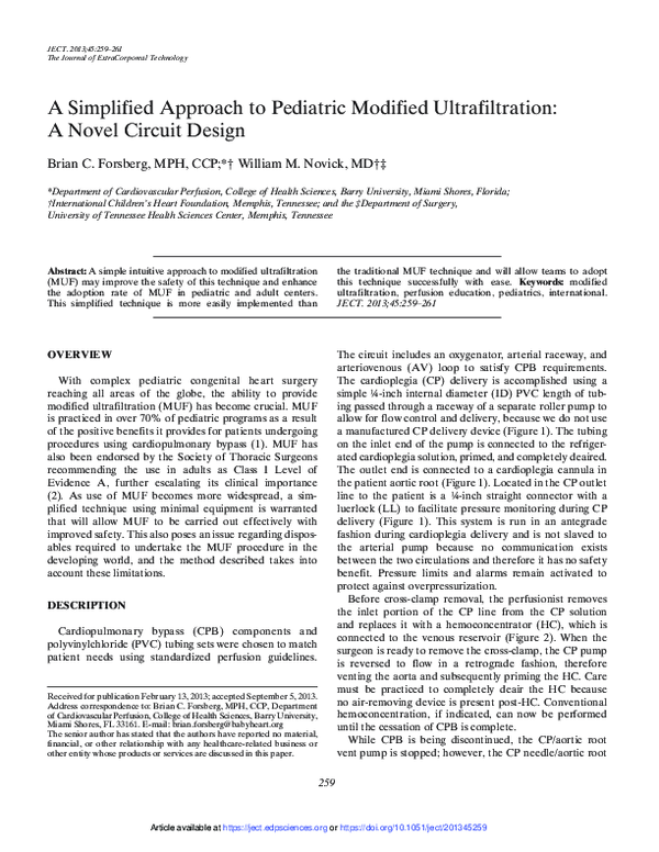 (PDF) A Simplified Approach to Pediatric Modified Ultrafiltration: A ...