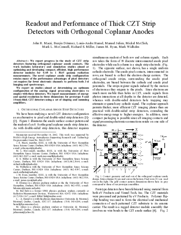 (PDF) Readout and performance of thick CZT strip detectors with orthogonal coplanar anodes