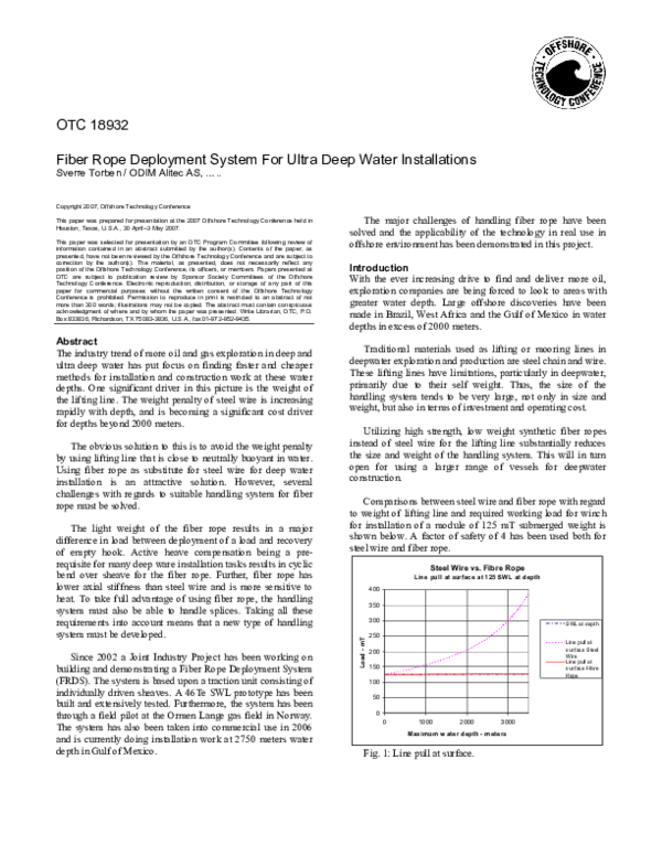 (PDF) Fiber Rope Deployment System For Ultradeepwater Installations
