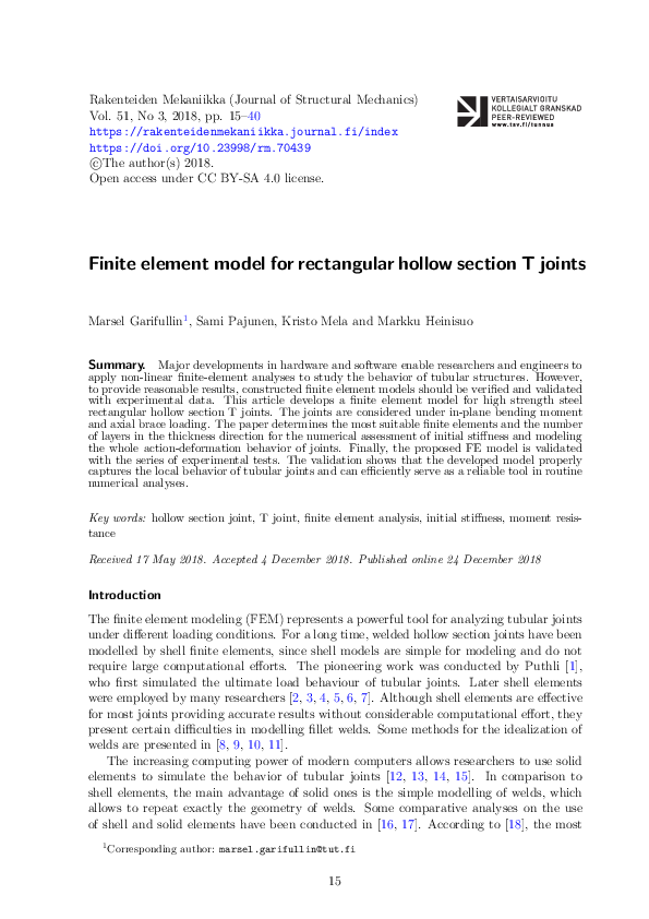(PDF) Finite element model for rectangular hollow section T joints