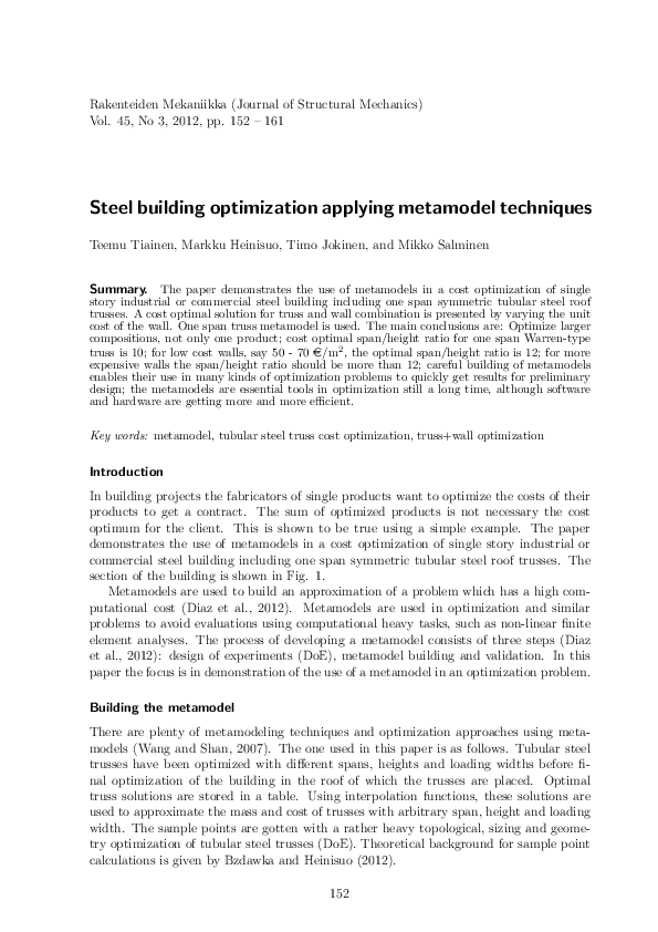 (PDF) Steel building optimization applying metamodel techniques ...