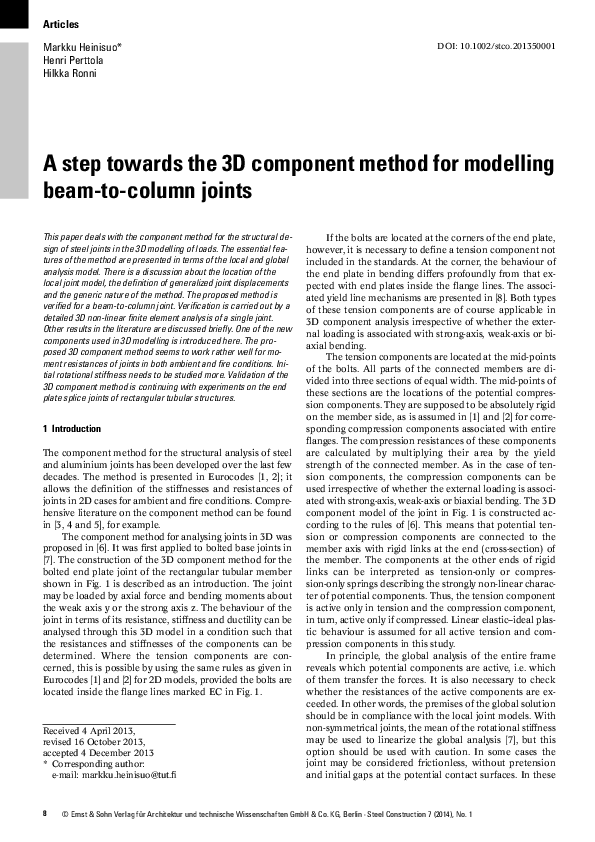 (PDF) A step towards the 3D component method for modelling beam-to ...