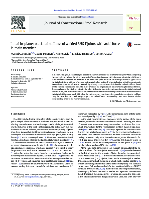 (PDF) Initial in-plane rotational stiffness of welded RHS T joints with ...
