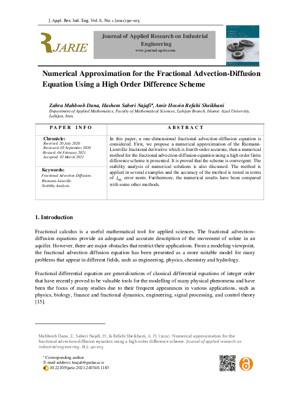 Pdf Numerical Approximation For The Fractional Advection Diffusion