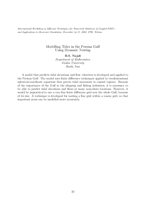 (PDF) Modelling Tides in the Persian Gulf using Dynamic Nesting