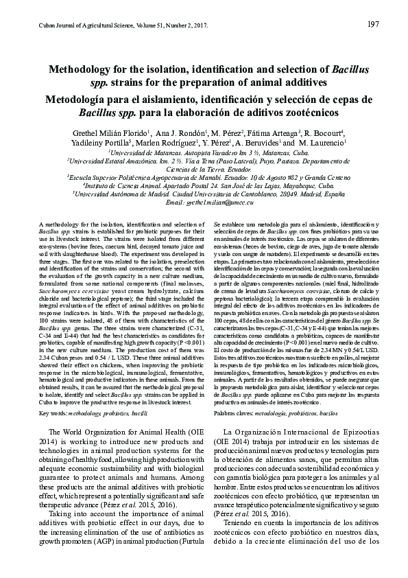 Pdf Methodology For The Isolation Identification And Selection Of Bacillus Spp Strains For