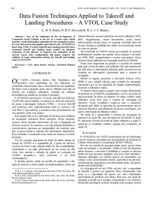 (PDF) Data Fusion Techniques Applied to Takeoff and Landing Procedures ‑ A VTOL Case Study