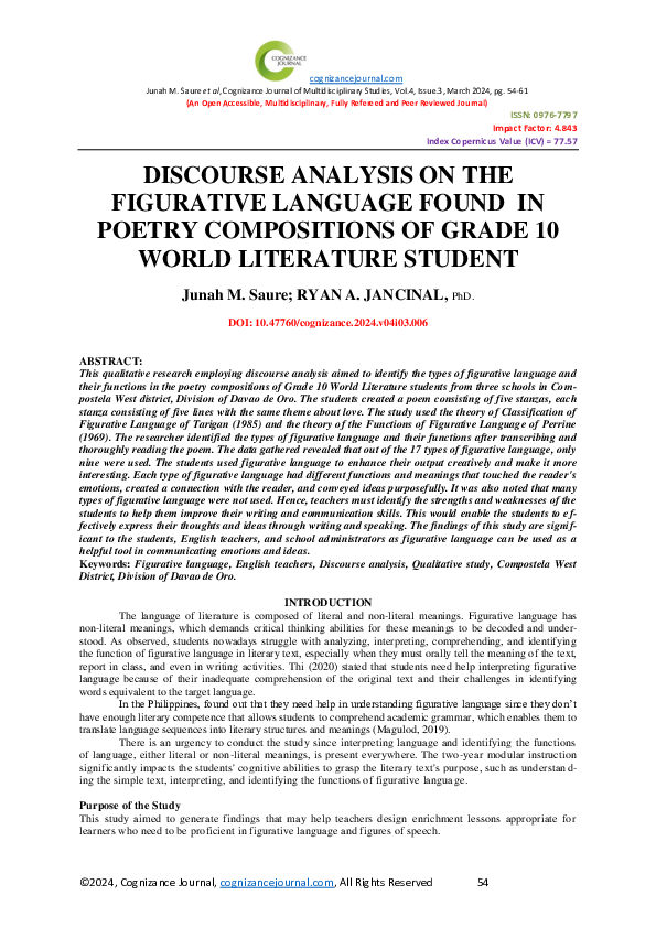 (PDF) DISCOURSE ANALYSIS ON THE FIGURATIVE LANGUAGE FOUND IN POETRY ...