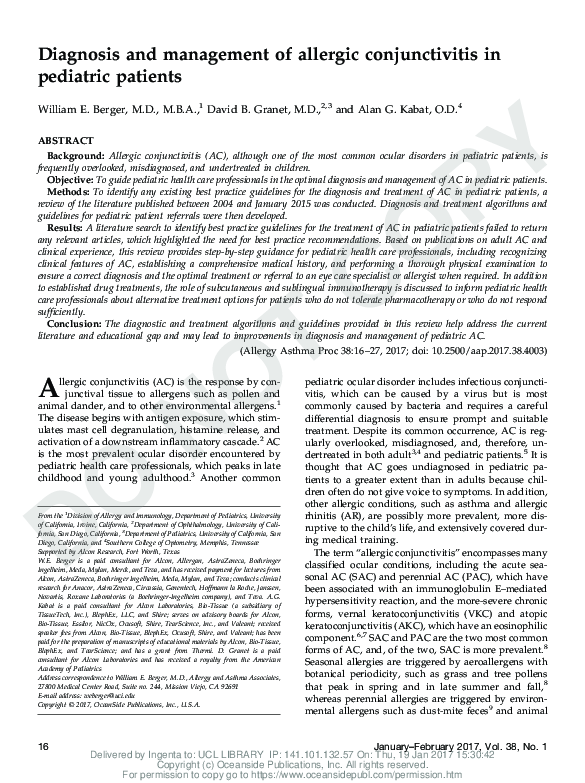 (PDF) Diagnosis and management of allergic conjunctivitis in pediatric ...
