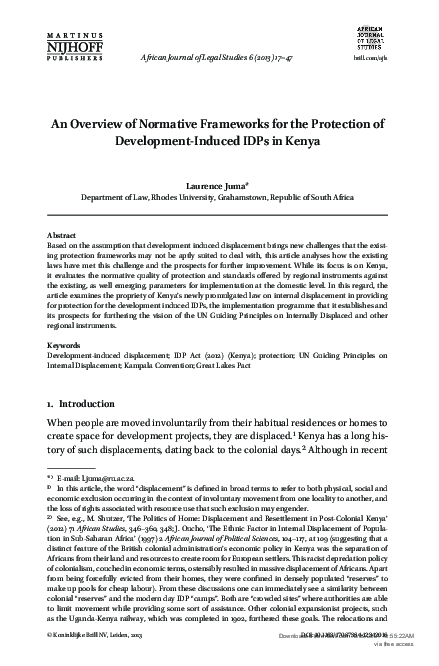 (PDF) An Overview of Normative Frameworks for the Protection of Development-Induced IDPs in Kenya