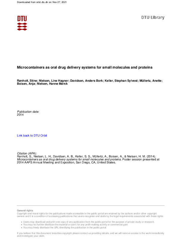 (PDF) Microcontainers as oral drug delivery systems for small molecules and proteins