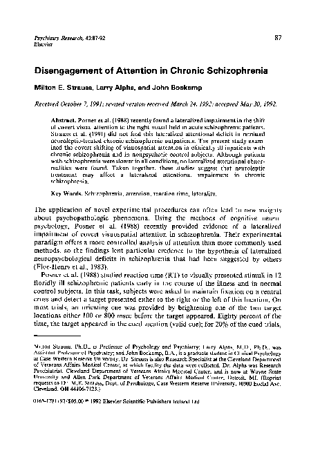 (PDF) Disengagement of attention in chronic schizophrenia