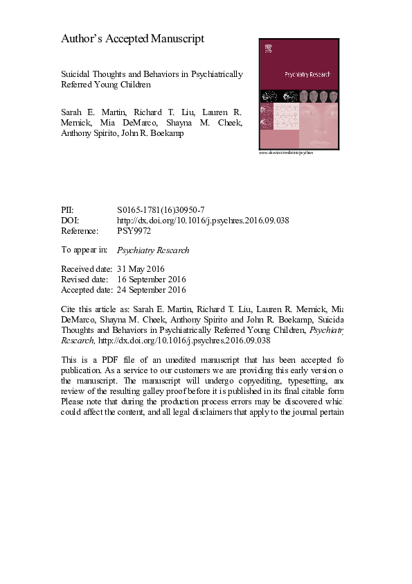 (PDF) Suicidal thoughts and behaviors in psychiatrically referred young ...