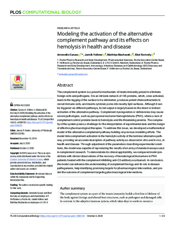 (PDF) Modeling the activation of the alternative complement pathway and its effects on hemolysis ...