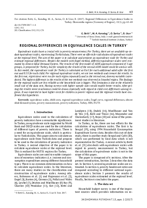 (PDF) Regional Differences in Equivalence Scales in Turkey