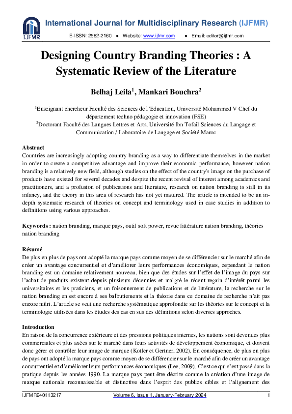 (PDF) Designing Country Branding Theories : A Systematic Review of the ...