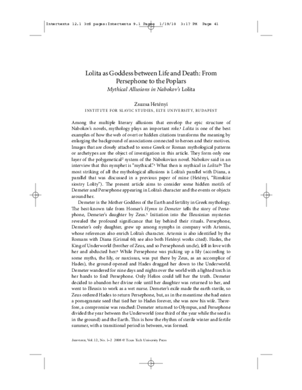 (PDF) Lolita as Goddess between Life and Death: From Persephone to the ...