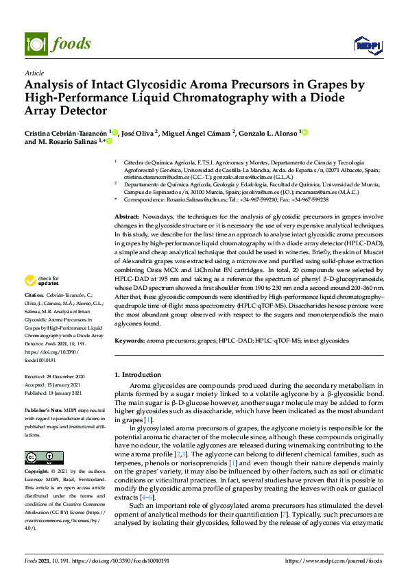 (PDF) Analysis of Intact Glycosidic Aroma Precursors in Grapes by High-Performance Liquid ...