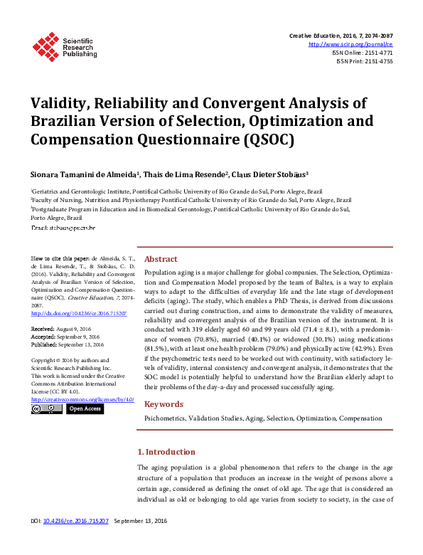 (PDF) Psychometric Evaluation of QSOC for Brazilian Elderly